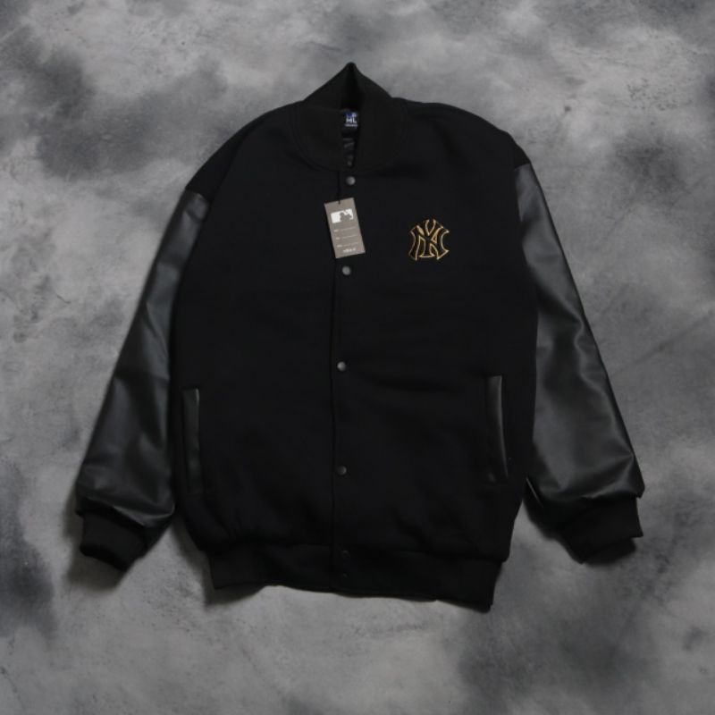 Jual Varsity Jacket MLB NY EMBROID Hitam Gold Fulltag Label | Shopee ...