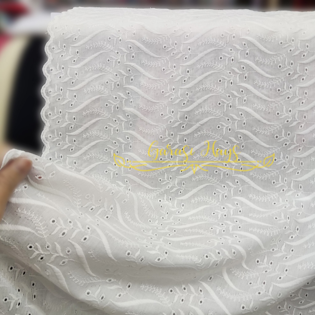 Jual NEW Kain Katun Bordir Putih BW Broken White Cotton Embroidery ...
