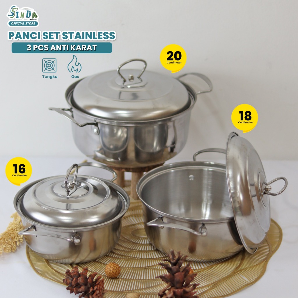 Jual Sinda Panci Set 3in1 Stainless Steel / Rebus / Goreng Dengan Tutup ...