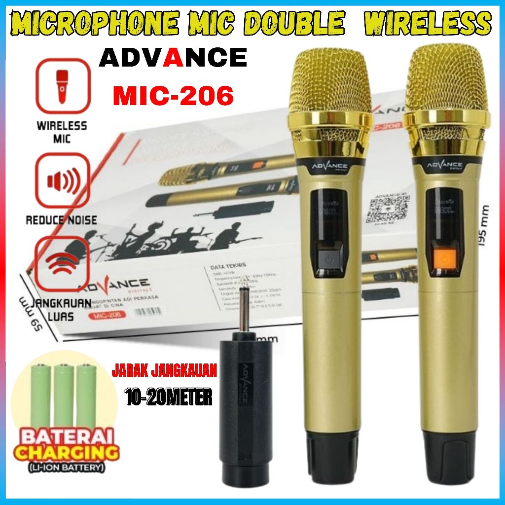 Jual ADVANCE Professional Microphone MIC-206 Mic Wireless Mikrofon ...