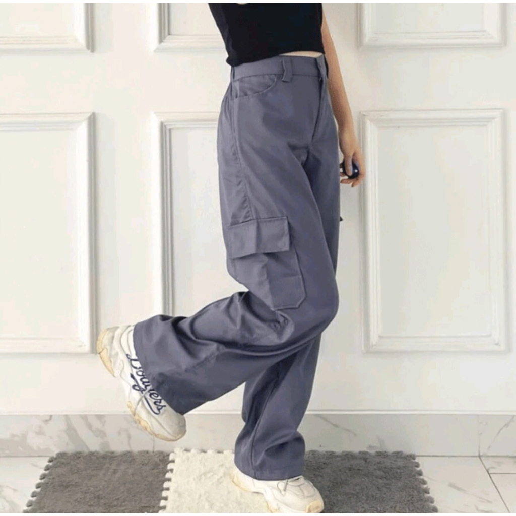 Jual Kiya Cargo Pants Wanita Highwaist Premium Loose Korean Style Jumbo - Celana Kargo Wanita ...