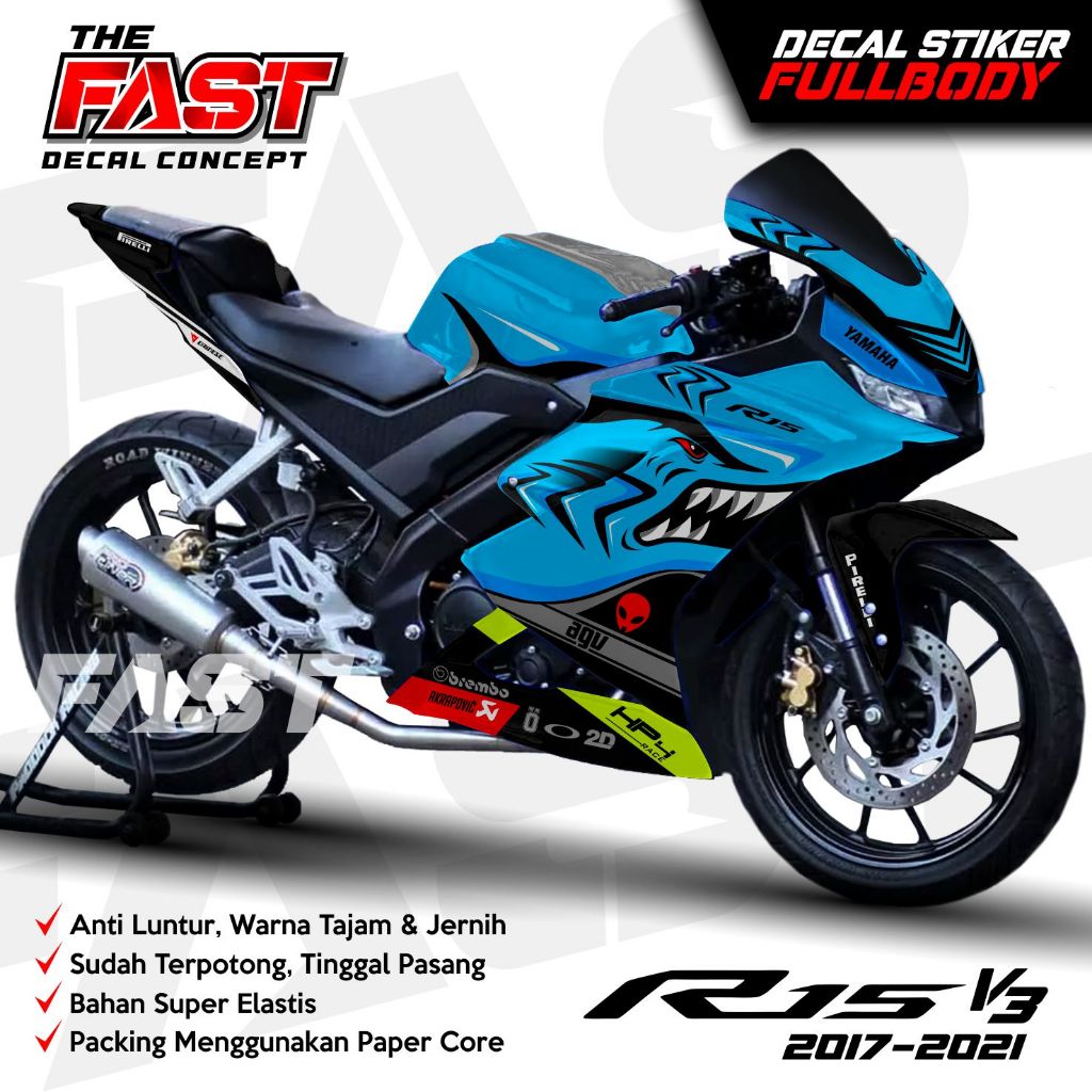 Jual Decal R15 V3 SHARK Fullbody TERBARU Sticker R15 SHARK Striping ...