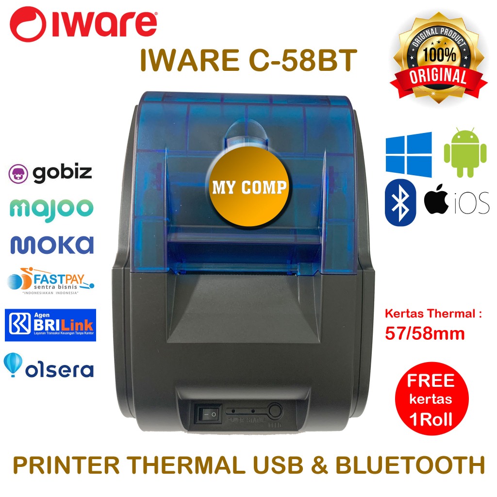 Jual Printer Thermal Bluetooth Mini Kasir Iware C-58BT | Shopee Indonesia