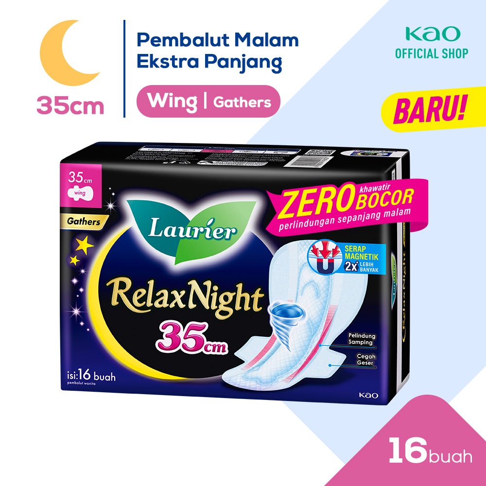 Jual Laurier Relax Night Pembalut Wanita Untuk Bebas Aktivitas di Hari Deras 35cm Wing Gathers ...