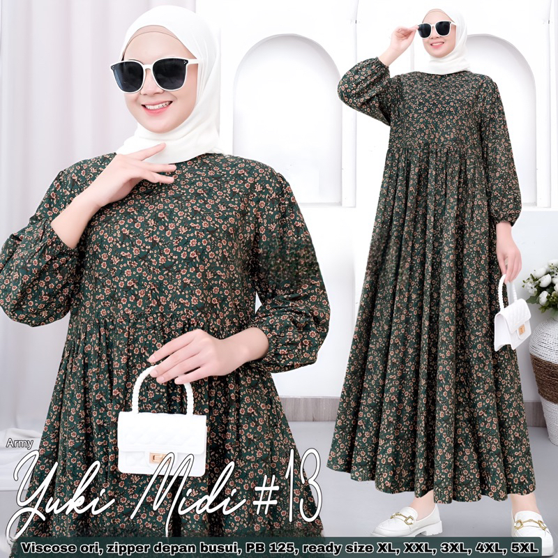 Jual Yuki Midi Dress Big Size LD 110 120 130 140 150 Dress Jumbo XL XXL 3XL 4XL 5XL Motif Bunga ...