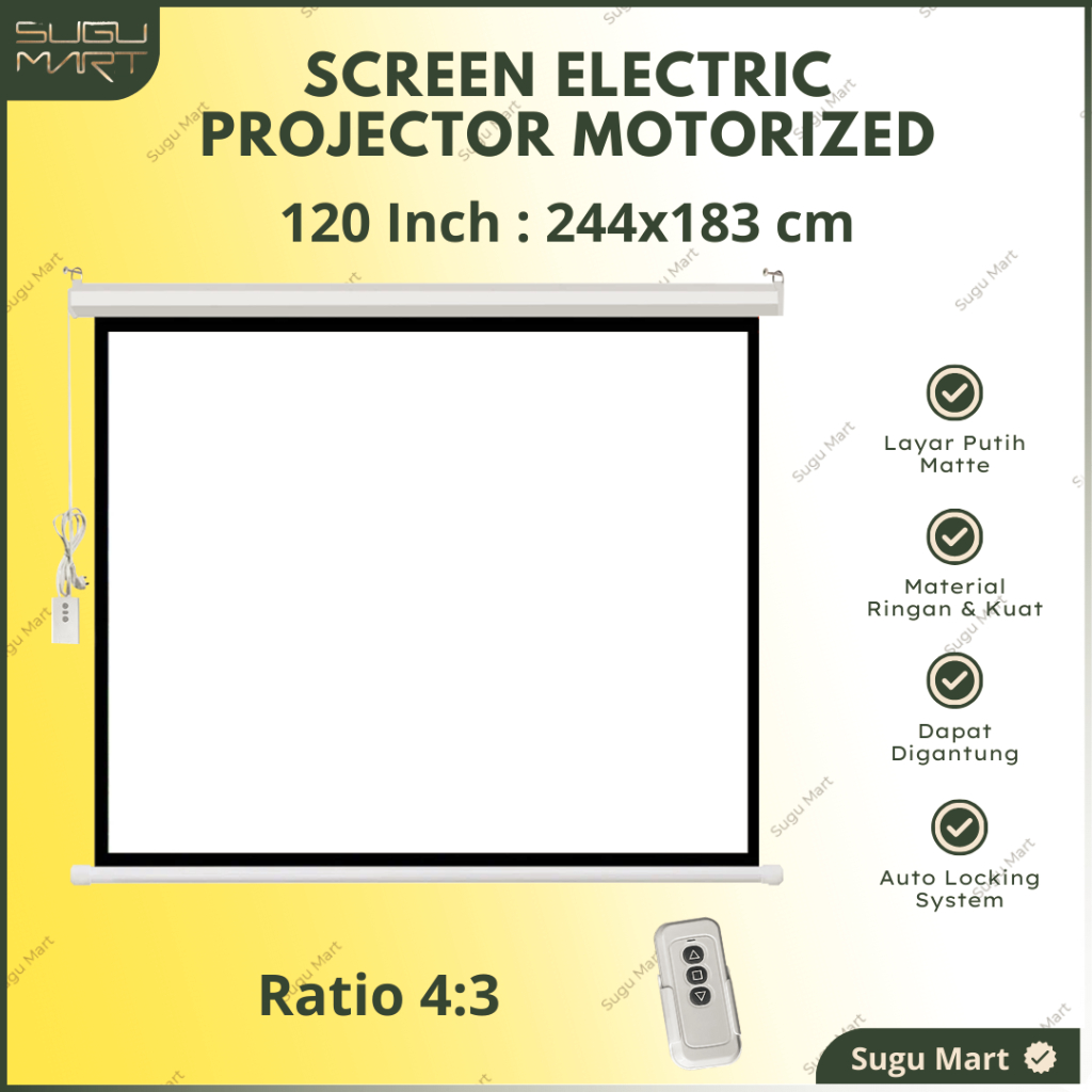 Jual Layar Screen Proyektor Motorized 120 inch Ratio 4 :3 / 16:9 ...