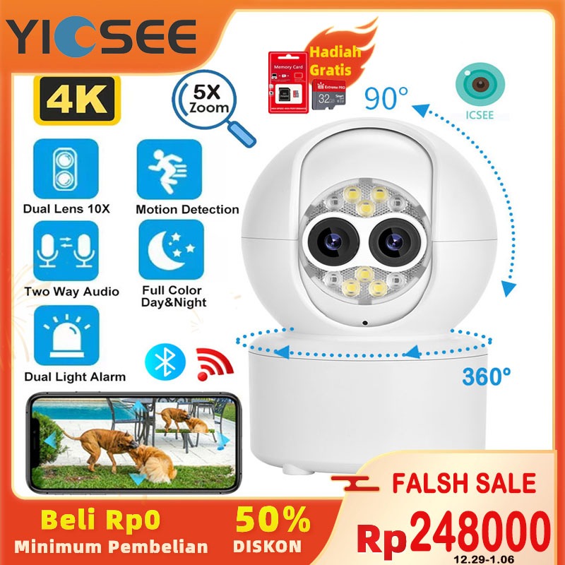 Jual Zoom cctv 4MP 360 derajat dual lens WIFI IP camera indoor kamera ...