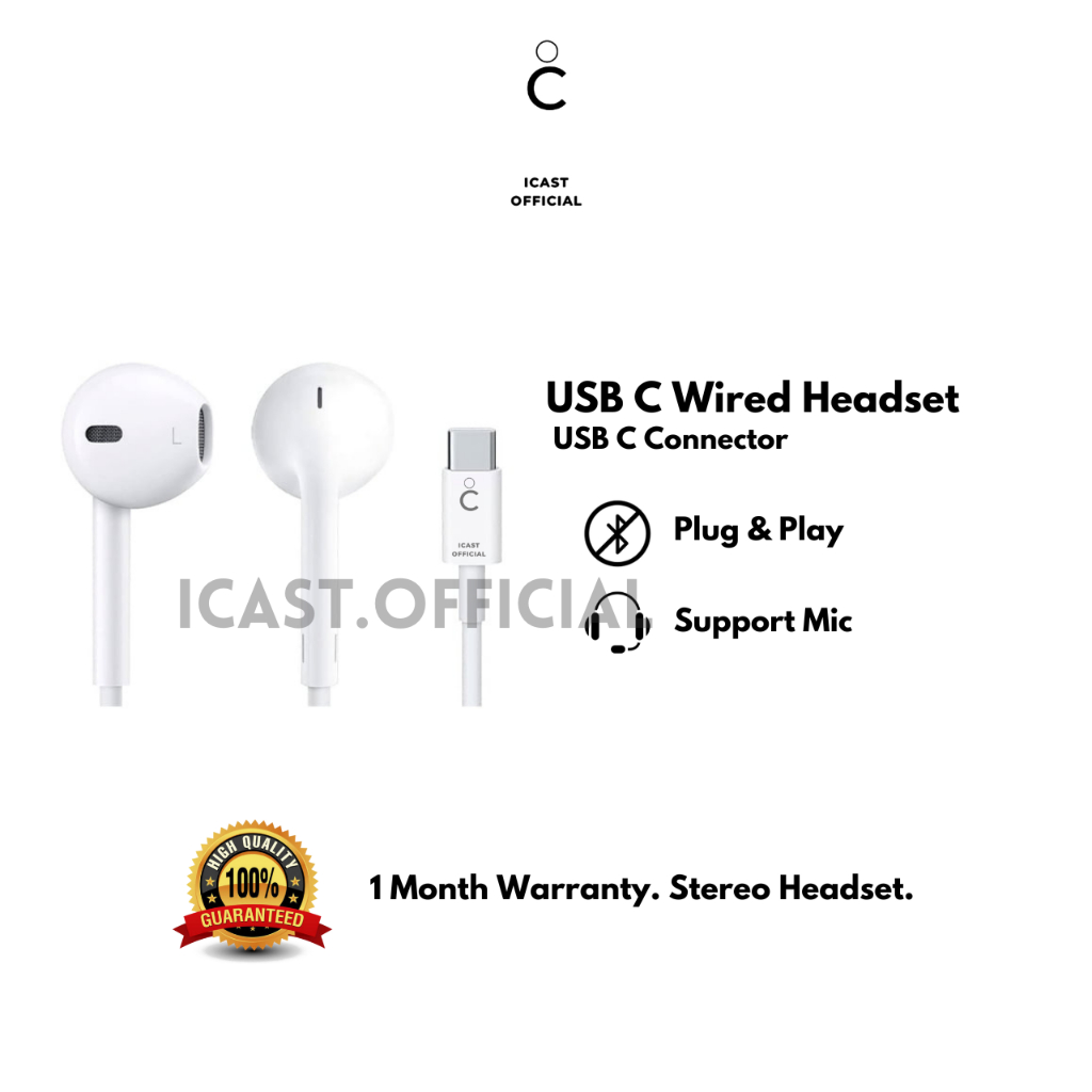 Jual iCast Headset USB C Connector Earphone Type C | Shopee Indonesia