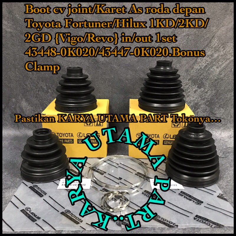 Jual Boot Cv Joint/Karet As Roda Depan Toyota Fortuner/Hilux 1KD/2KD/2GD Vigo/Revo In/Out 1Set ...