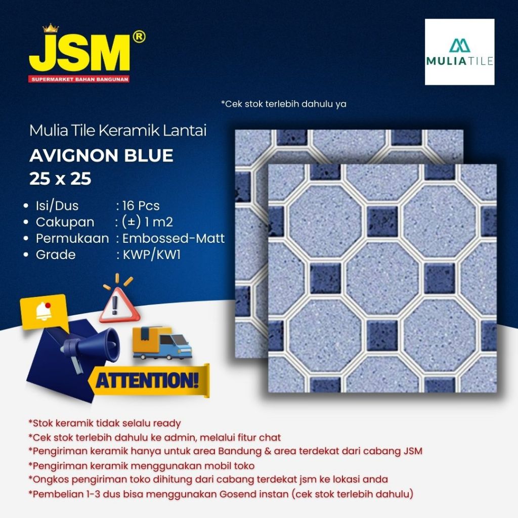 Jual Mulia Tile Keramik Lantai Avignon Blue / Biru Matt 25x25 - JSM ...