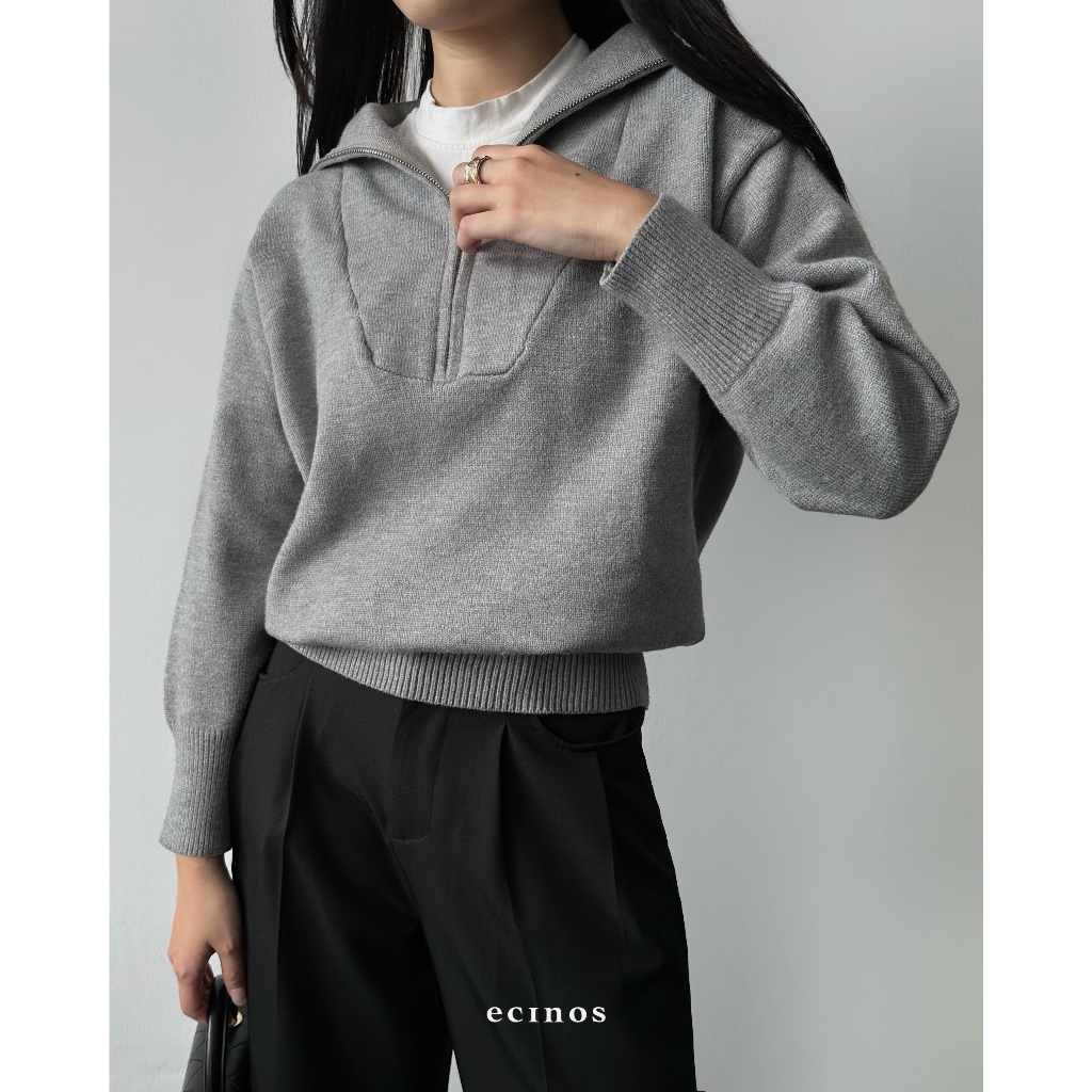 Jual ECINOS - Karen Half Zip Sweater | Shopee Indonesia