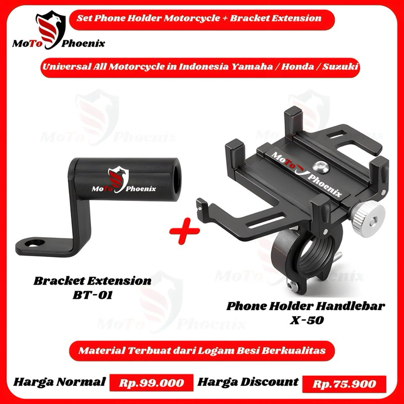 Jual [ FULLSET ] Holder Stang Motor Besi X-50 + Bracket Spion Besi ...