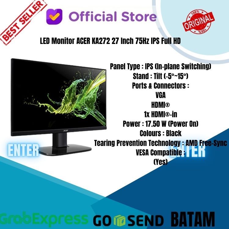 Jual MONITOR LED ACER KA272 27 Inch 75Hz IPS Full HD | Shopee Indonesia