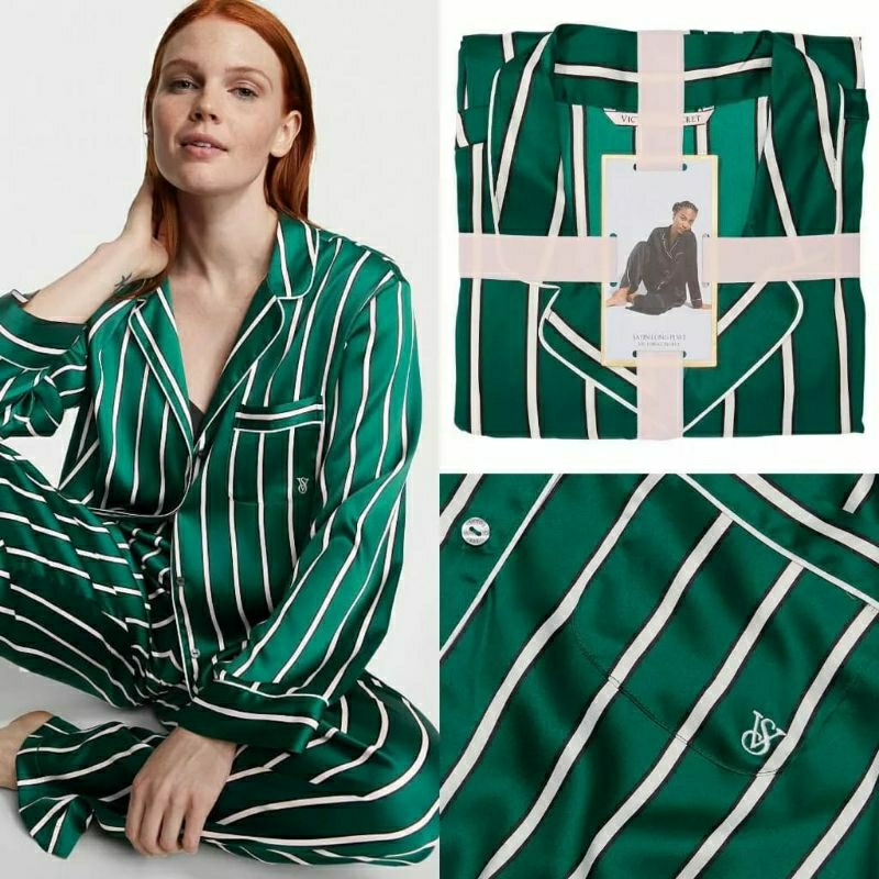 Jual VSS STRIPED SATIN PAJAMAS LONG SET | Shopee Indonesia