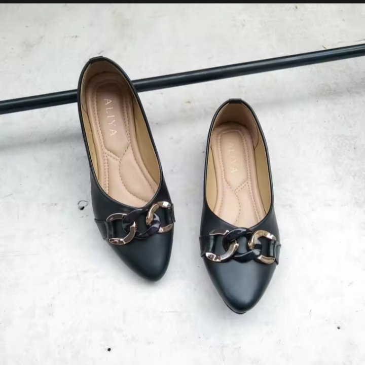 Jual Sepatu Flat Shoes Wanita Ring Rantai Kasual Ballerina karet Slip ...