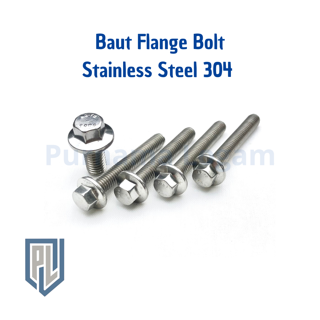 Jual Baut Flange Bolt M8 x 40 ( Drat 12 Panjang 4 cm ) Stainless 304 A2-70 (kunci 10)/ Drat 12 ...
