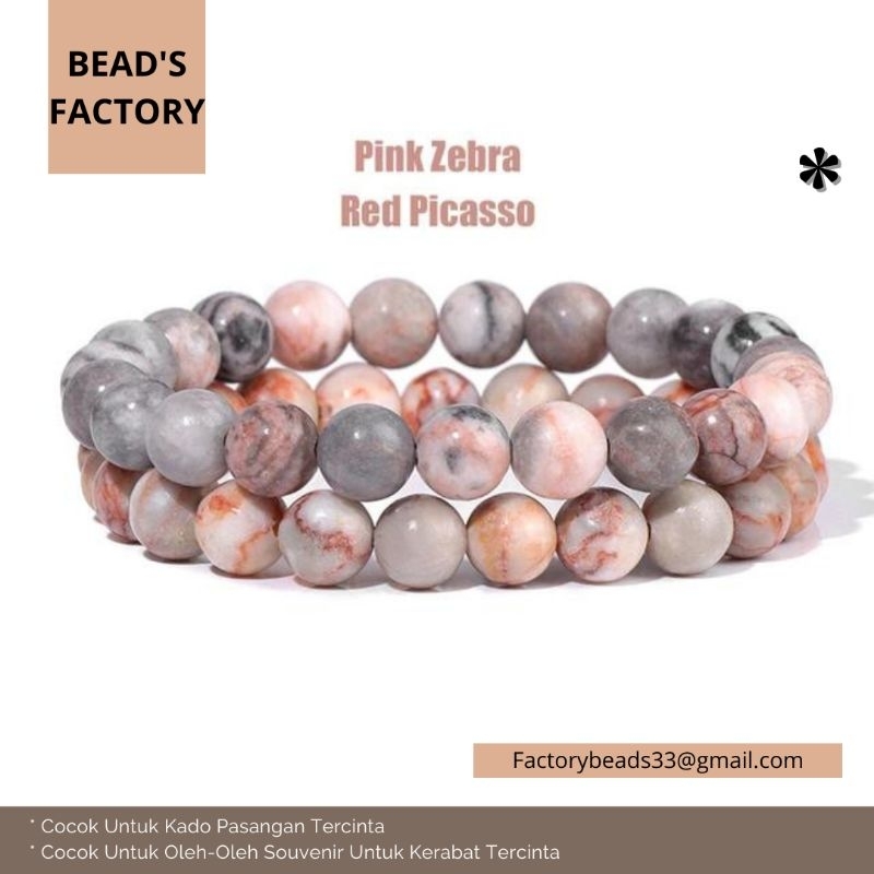Jual Gelang Batu Alam Pink Zebra Red Line jasper Kualitas Terbaik ...