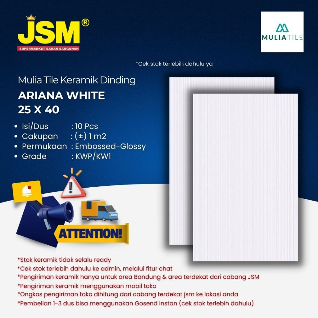 Jual Mulia Tile Keramik Dinding Ariana White / Putih Glossy 25x40 - JSM ...