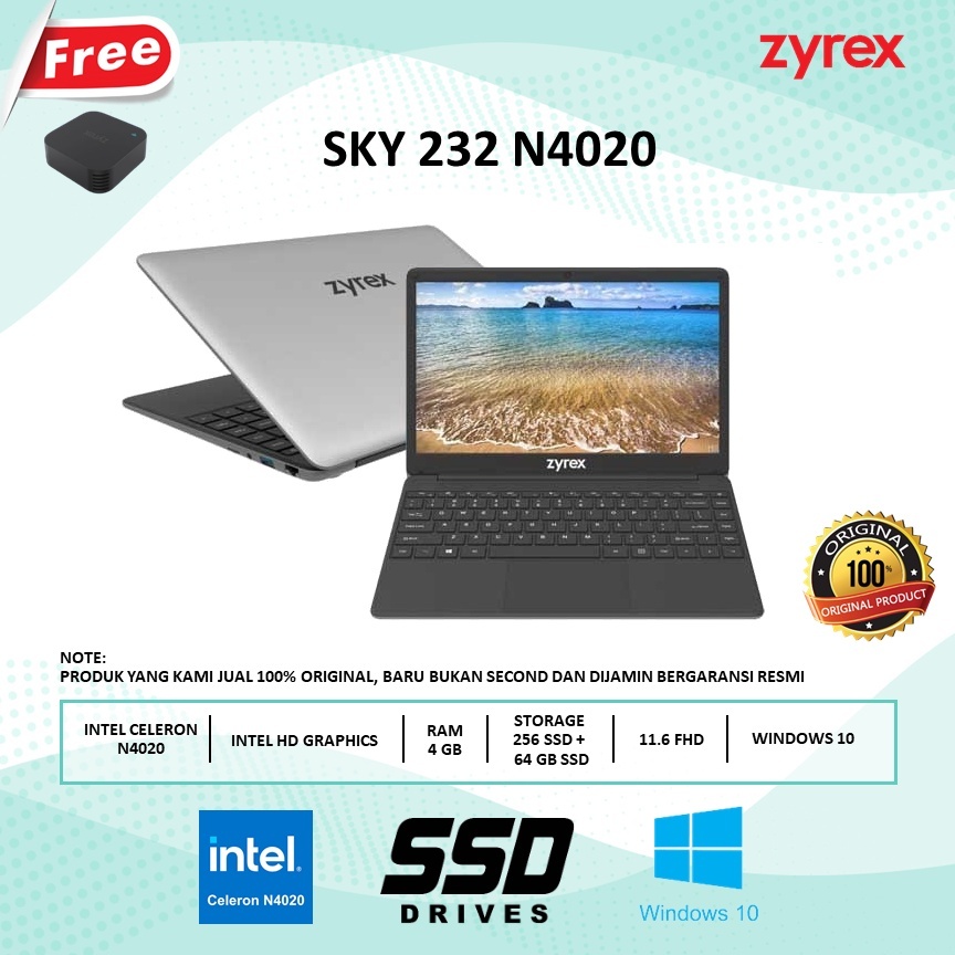 Jual LAPTOP ZYREX SKY 232 MINI N4020 RAM 4GB 256GB SSD+64GB OS WINDOWS ...