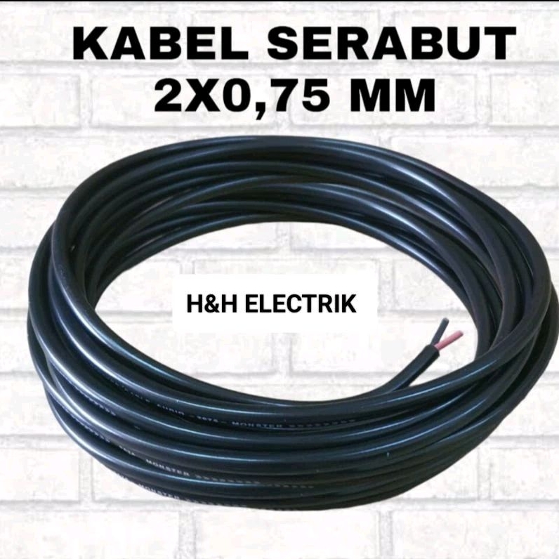 Jual KABEL LISTRIK/AUDIO KABEL SERABUT UKURAN 2X0.75 HITAM/PUTIH PERMETER | Shopee Indonesia