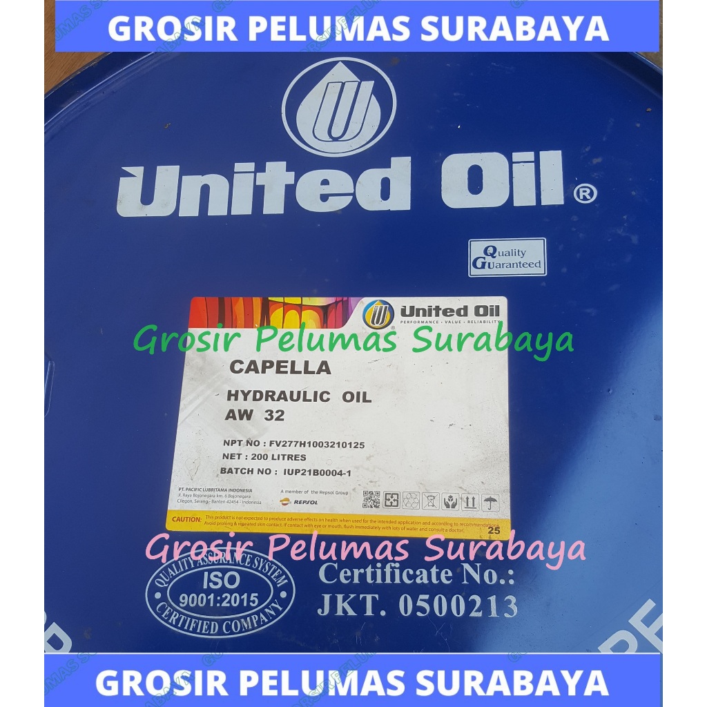 Jual Oli Hydrolis United Capella AW 32 DRUM 200ltr Hydraulic oil Hydro hidrolis | Shopee Indonesia