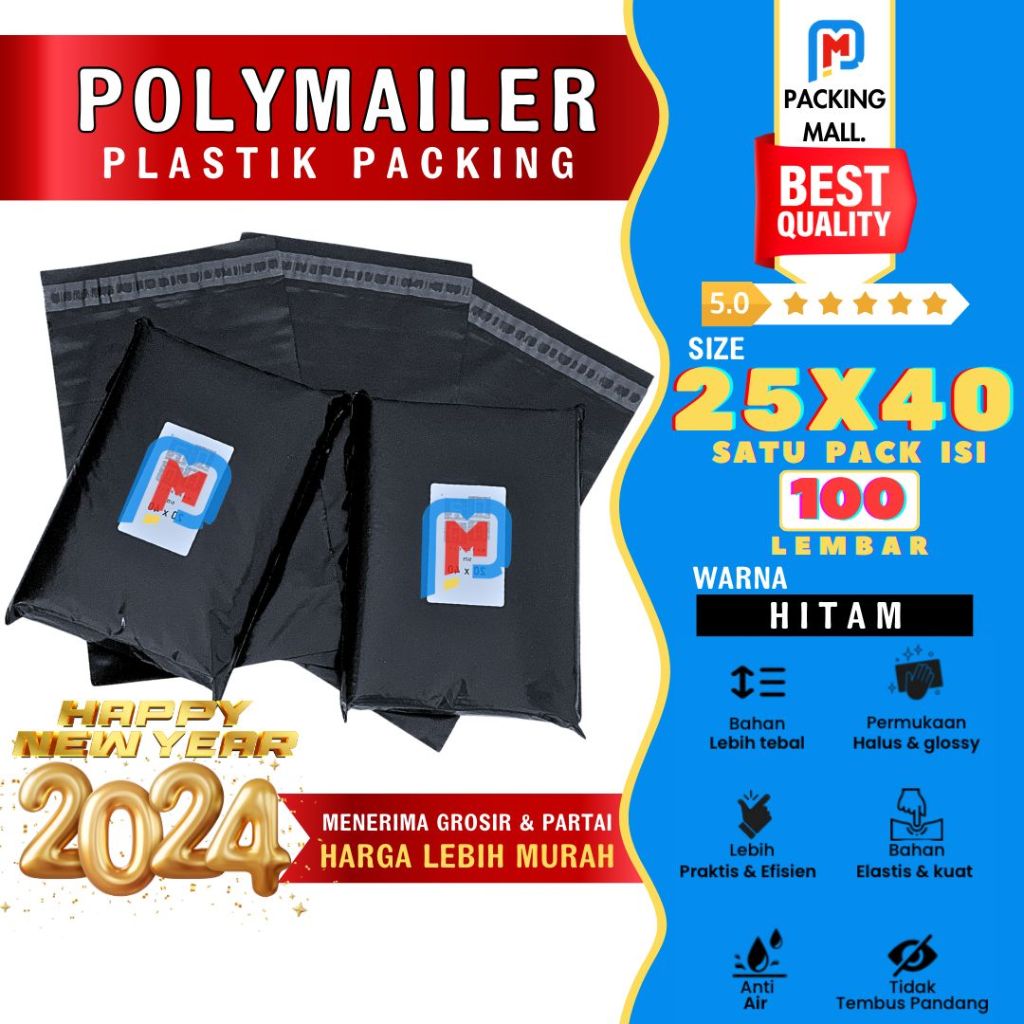 Jual Plastik Packing HITAM GLOSSY 25x40 CM / Plastik Polymailer ...