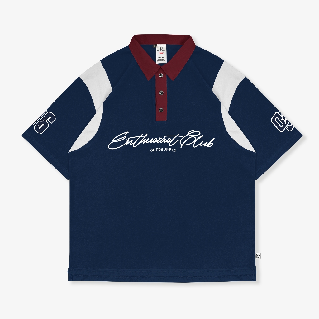 Jual OOTDSUPPLY Oversize Rugby Polo Shirt Infinite 96 Navy-Red | Kaos ...