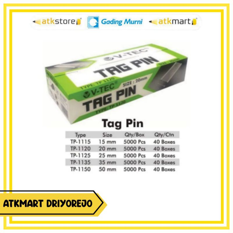 Jual V-TEC TAG PIN / PENGAIT LABEL BAJU 15MM -REFILL TAG GUN - ISI TAG ...