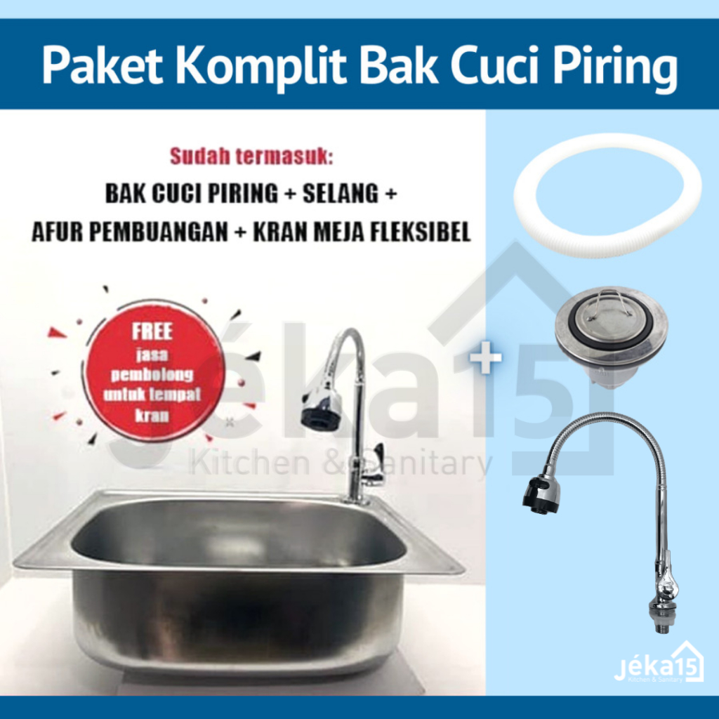 Jual PAKET BAK CUCI PIRING ROYAL STAINLESS 1 LUBANG + KRAN SINK MEJA ...