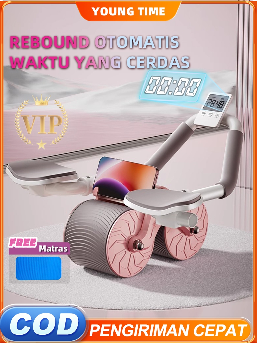 Jual Ab Roller Alat Fitness di Rumah Plank Pink Trainer 2in1 Abdominal Core Roller Automatic ...