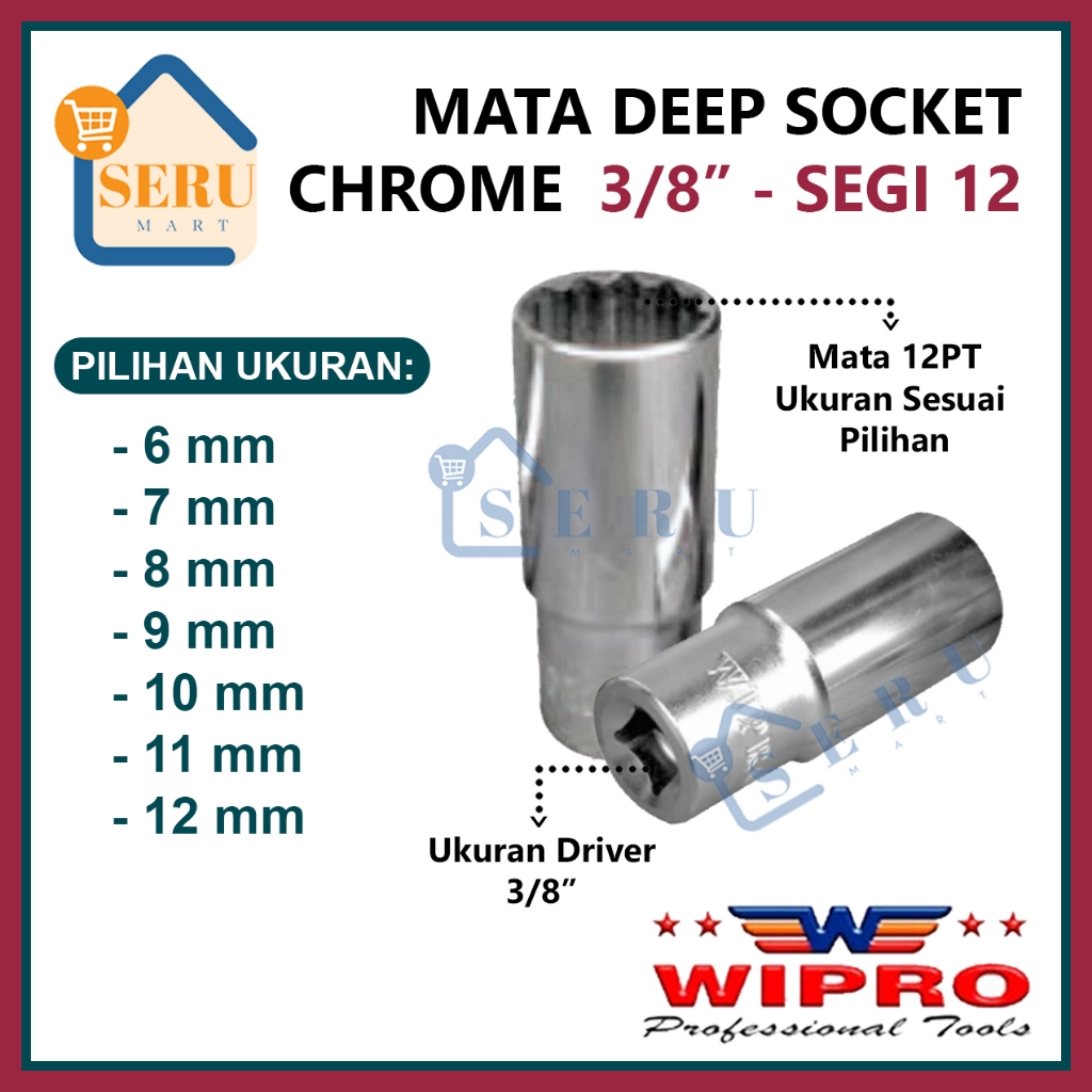 Jual Mata Kunci Shock Panjang Wipro Deep Sok Sock Socket 3/8" inci 12PT ...