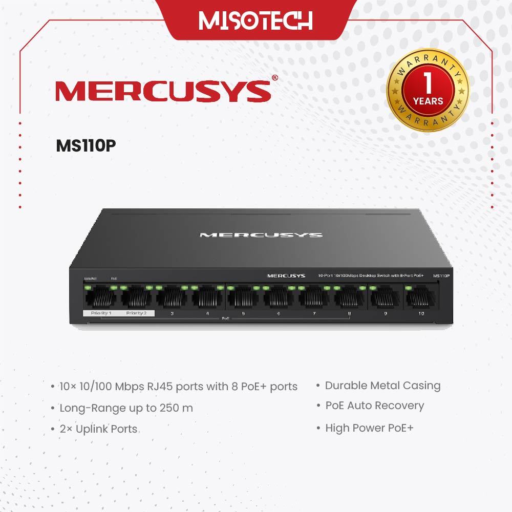 Jual TP-Link TPLink Mercusys MS110P Unmanaged Switch PoE 8 Port 65W + 2 ...
