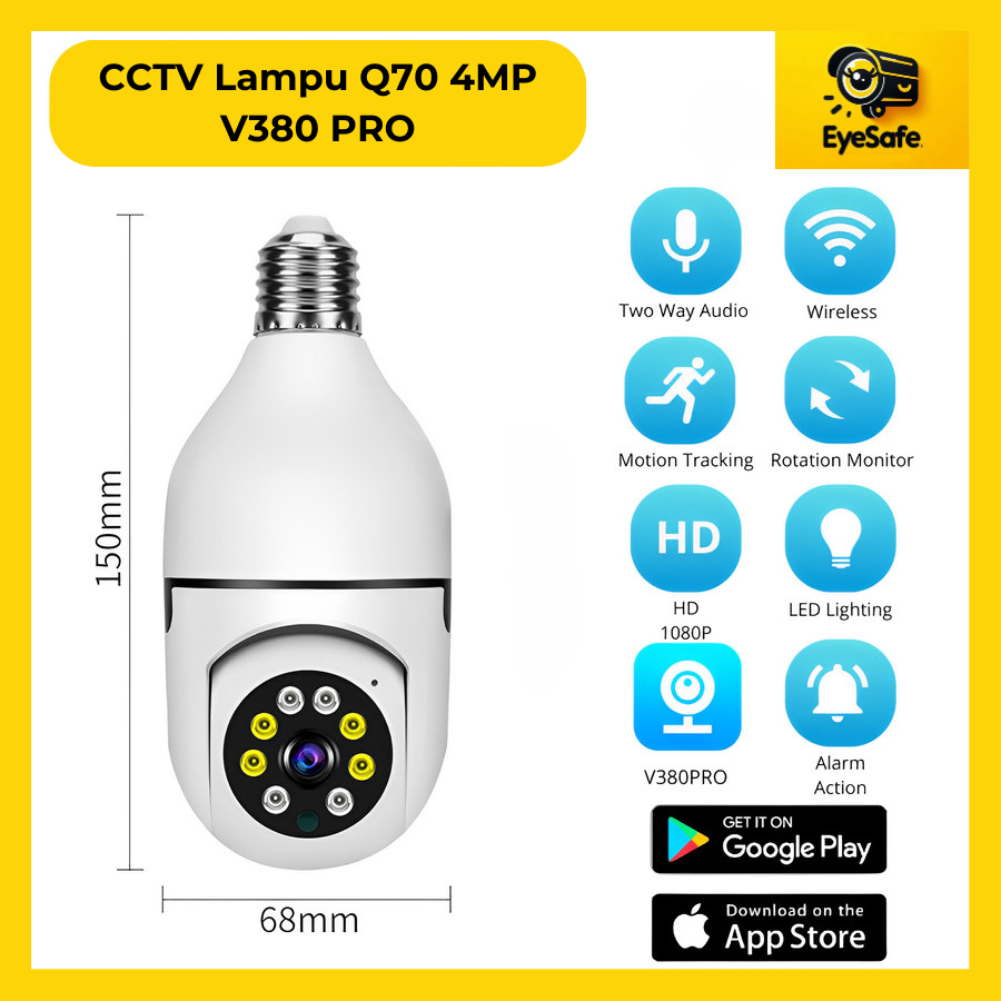 Jual CCTV Lampu Q70 V380 Pro 4MP Kamera CCTV Wifi Bohlam 360 PTZ Panoramic IP Camera CCTV (Free ...
