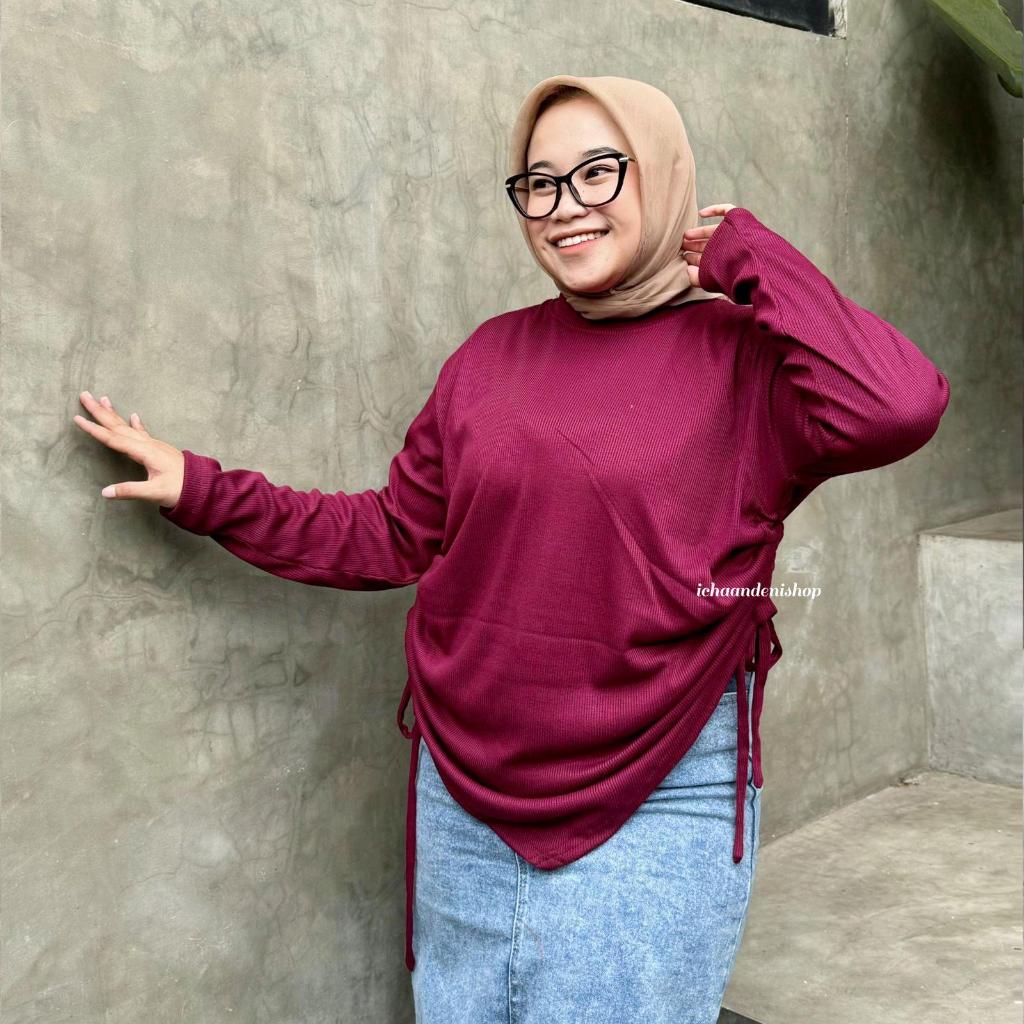 Jual ICH - Rib Top Knit Mayva Atasan Crop Serut | Shopee Indonesia
