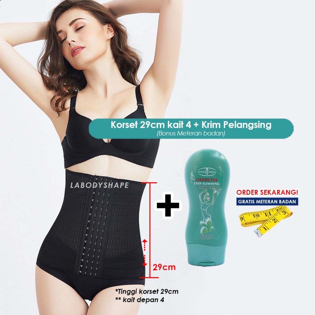 Jual korset pelangsing perut model 29cm kait 4 dan krim pembakar lemak | Shopee Indonesia