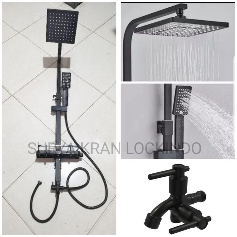 Jual Shower Tiang Bulat / Shower Column / Shower Set Bulat/Kotak Stainless Hitam / Black ...