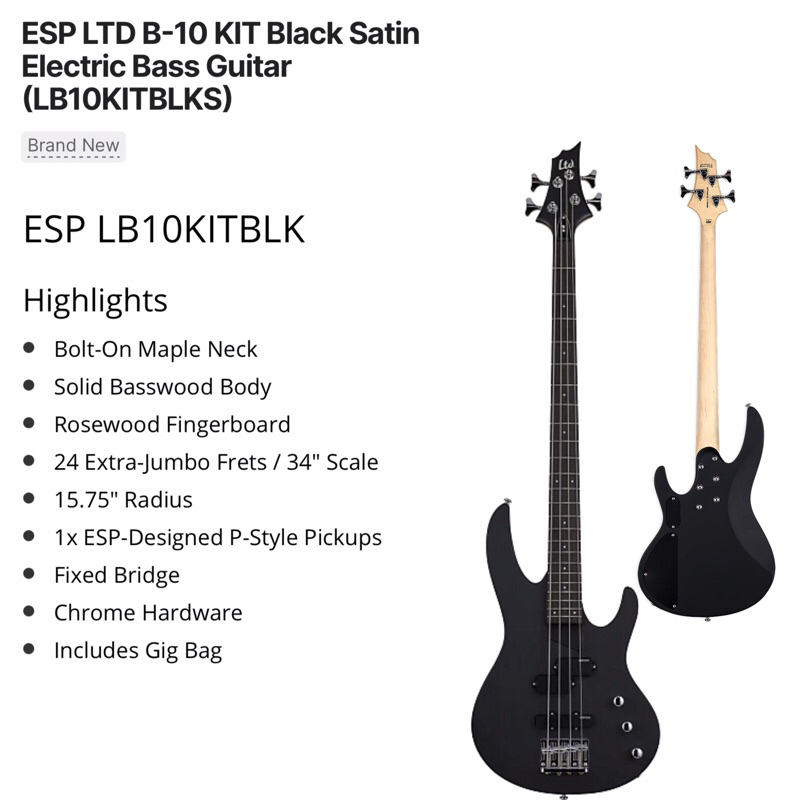 Jual ESP LTD B10 ELECTRIC BASS 4 STRING w/ GIGBAG | Shopee Indonesia