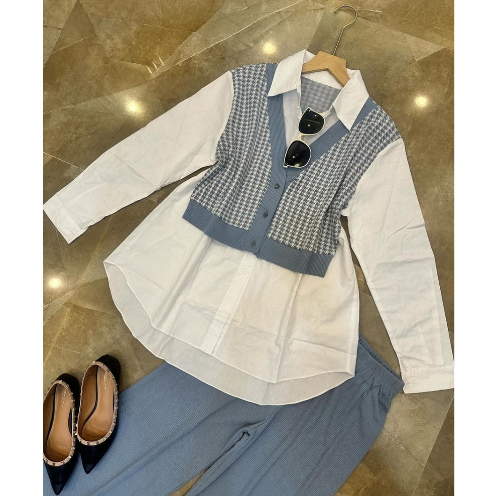 Jual Vallina Outfit - Natallie One Set Vest Plaid Button Houndstooth ...