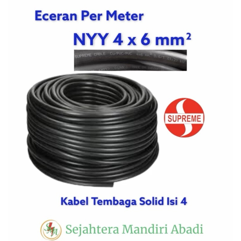 Jual Kabel Listrik NYY 4x6 Supreme Tembaga Kawat Solid Tunggal Isi 4 Kulit Hitam Eceran Per ...