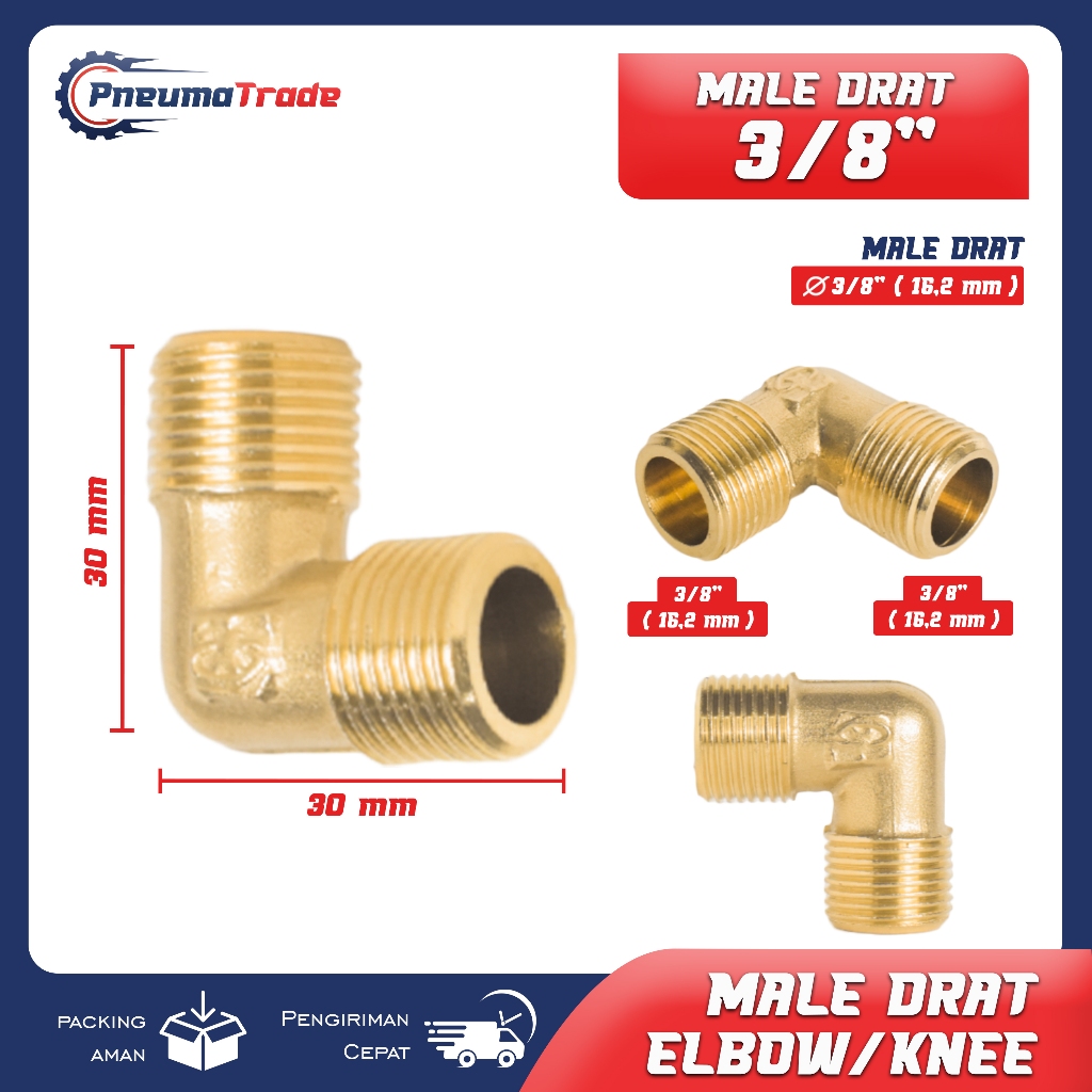 Jual Elbow / Knee kuningan Drat Luar (Male) 1/8" 1/4" 3/8" 1/2" | Shopee Indonesia