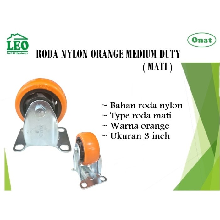 Jual Roda Caster Nylon PU PVC Orange Medium Duty 3 Inch Mati | Shopee ...