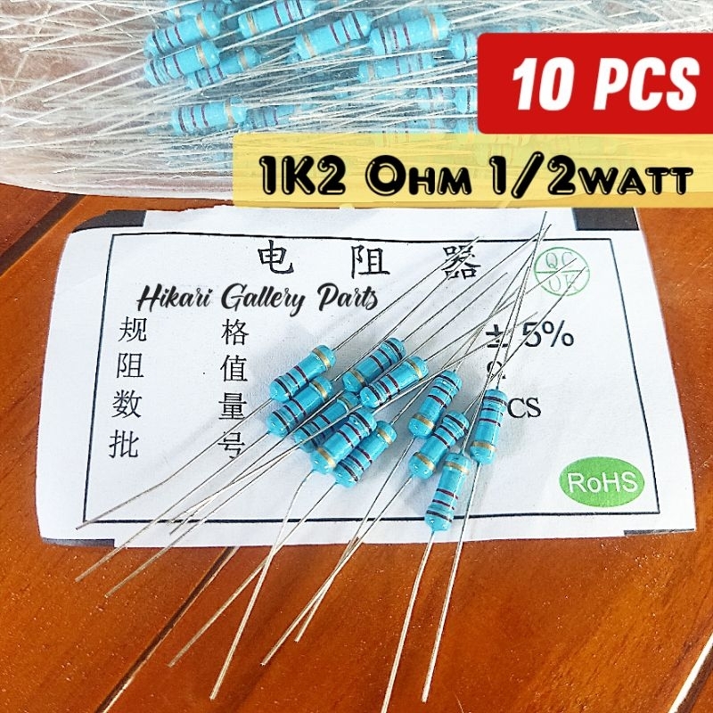 Jual [10 PCS] Resistor 1/2w 1K2 Ohm tol ±5% harga per 10 buah / Resistor 1k2 ohm 1/2watt 5% per ...