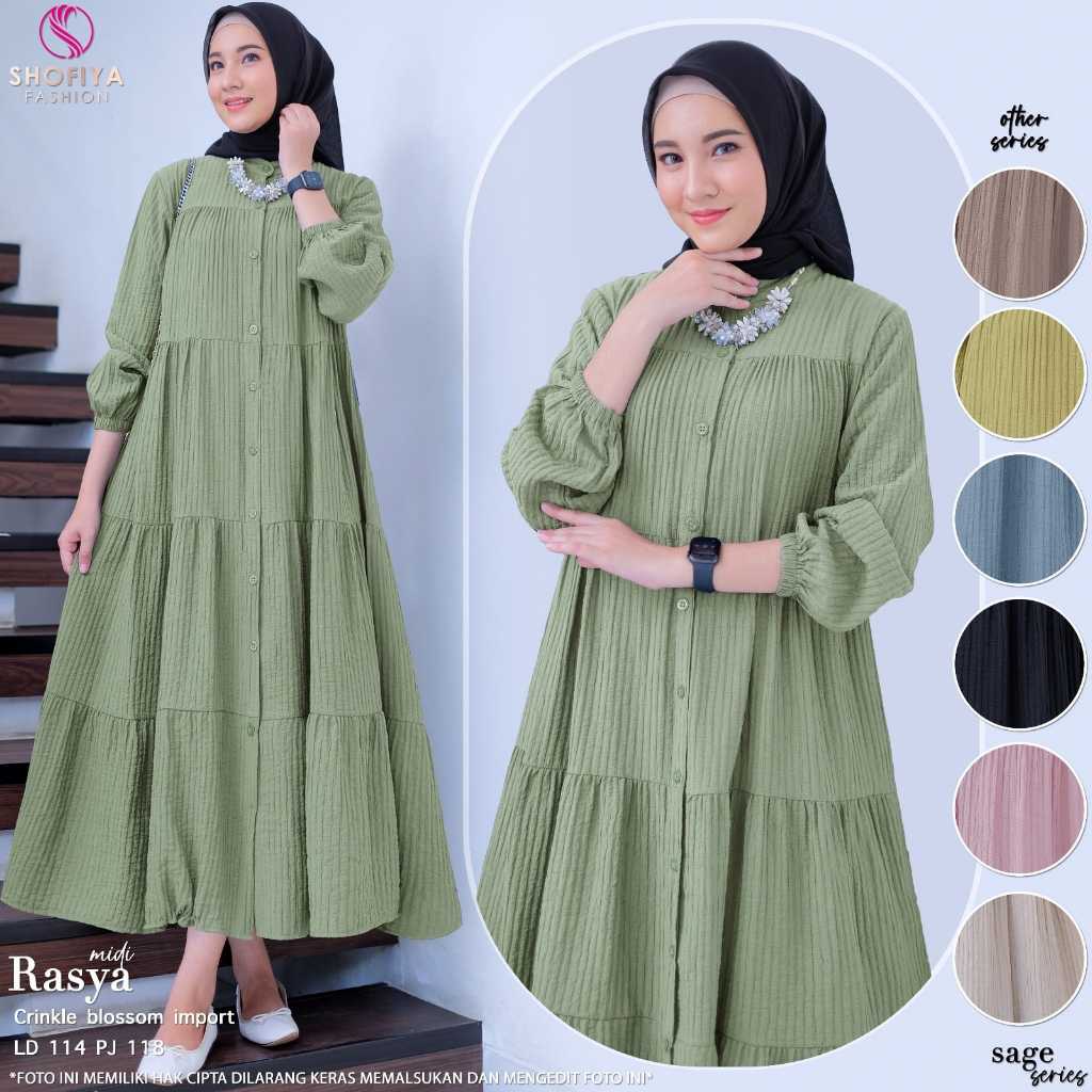 Jual Rasya DRESS ORIGINAL matt Crinkle Blossom ld 110 pj 120 midi BY ...