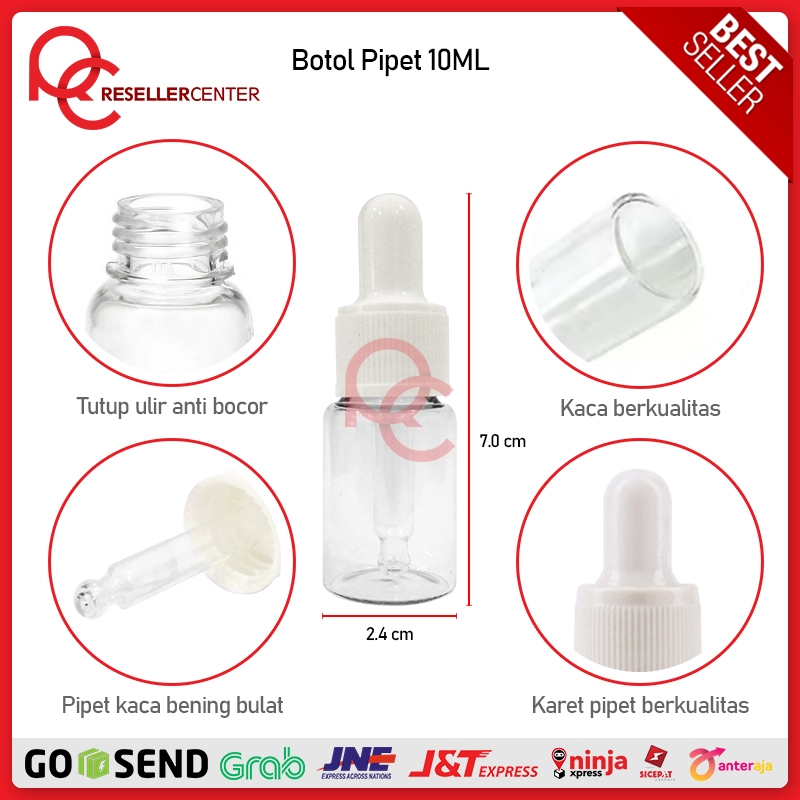 Jual Botol Pipet Kaca Bening 10ML Tutup Putih / Glass Bottle Pipette 10 ...