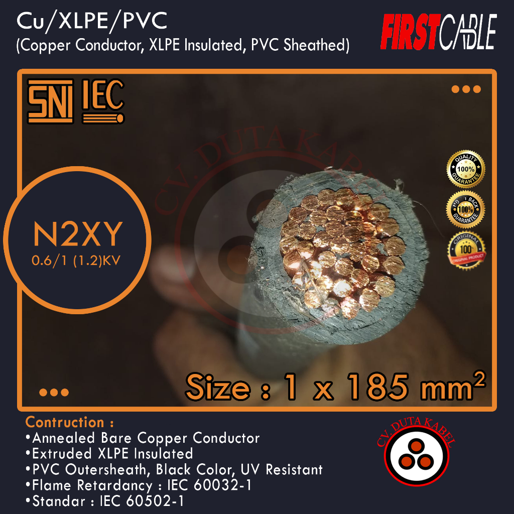 Jual Kabel N2XY 1x185 mm2 (Cu/XLPE/PVC) FIRST CABLE /1x185 mm/1 x 185 ...
