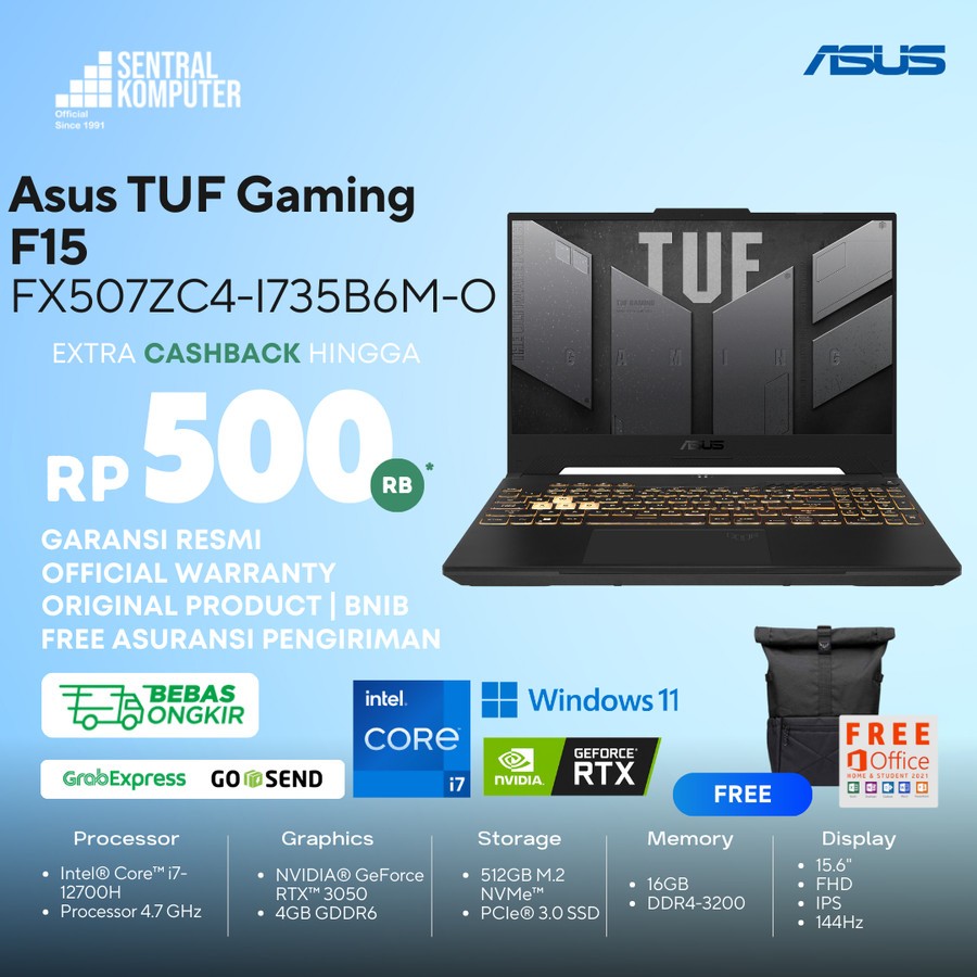 Jual ASUS TUF Gaming F15 FX507ZC4 i7-12700H RTX 3050 16GB 512GB 144Hz ...