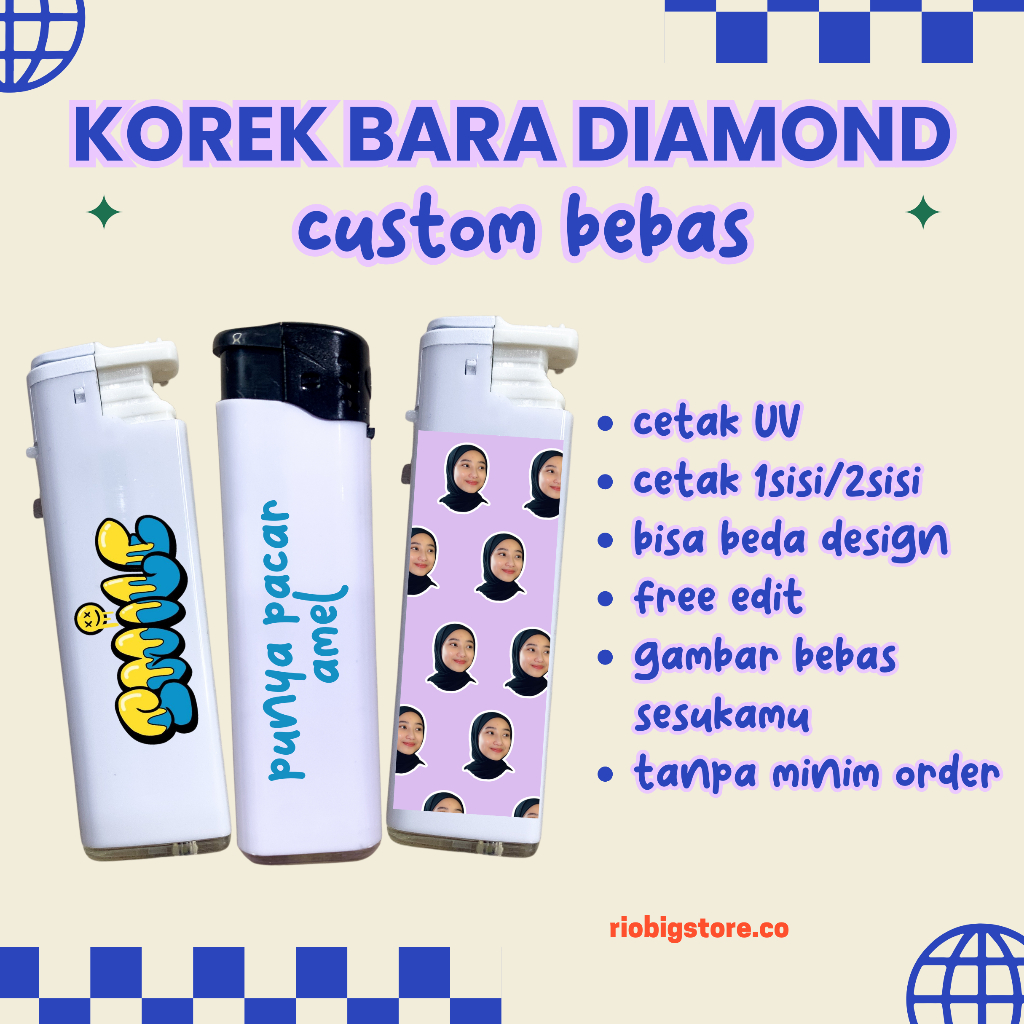 Jual [ CUSTOM ] KOREK CUSTOM Tulisan Foto Korek Bara Diamond Cetak UV ...
