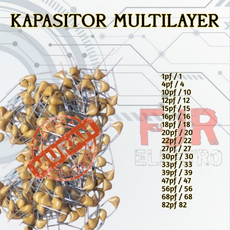 Jual kapasitor multilayer 1pf 4pf 10pf 12pf 15pf 16pf 18pf 20pf 22pf 27pf 30pf 33pf 39pf 47pf ...