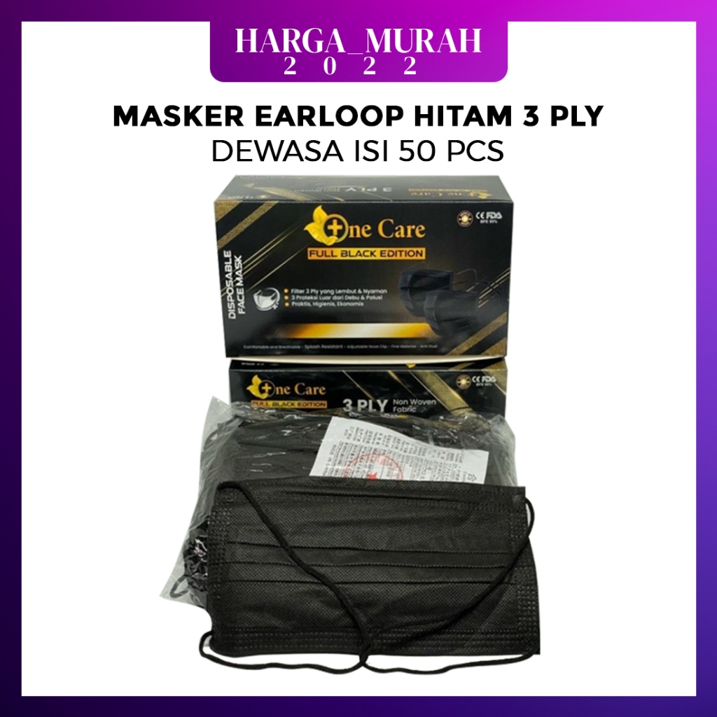 Jual MASKER EARLOOP HITAM 3 PLY DEWASA ISI 50 PCS | Shopee Indonesia