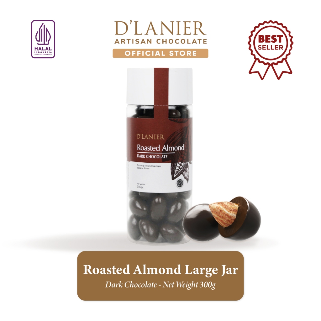 Jual D'Lanier Roasted Almond with Dark Chocolate - 300 gr (Large Jar ...